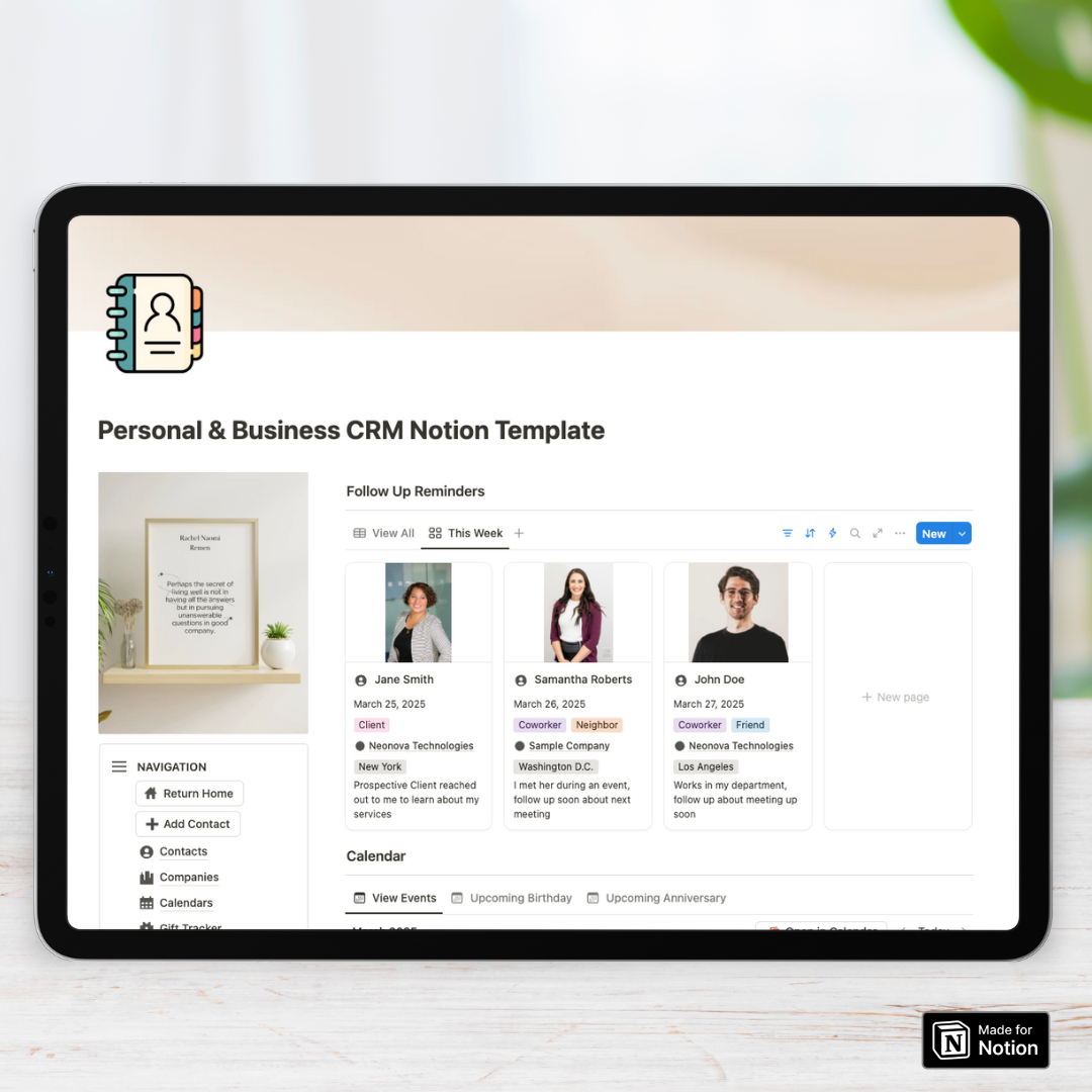 Personal & Business CRM Notion Template – The Organized Notebook