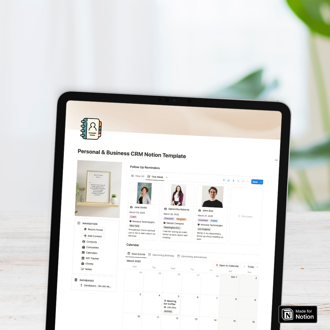 Personal & Business CRM Notion Template – The Organized Notebook