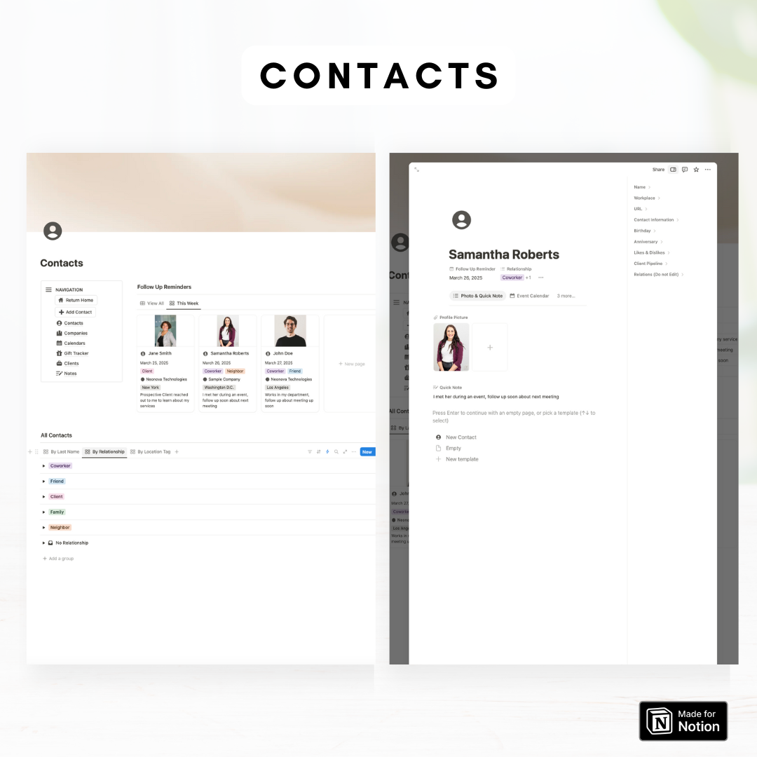Personal & Business CRM Notion Template – The Organized Notebook