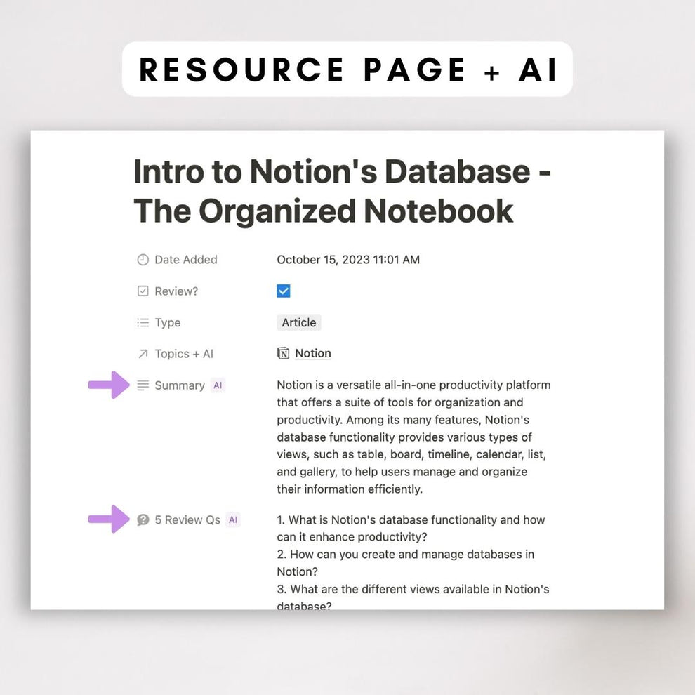 Resource Hub + AI Notion Template – The Organized Notebook