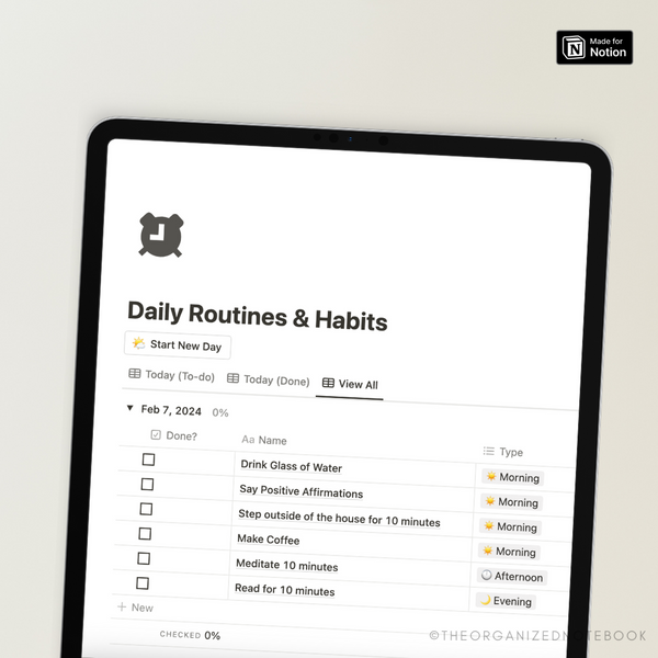 Daily Routine & Habit Tracker Notion Template – The Organized Notebook