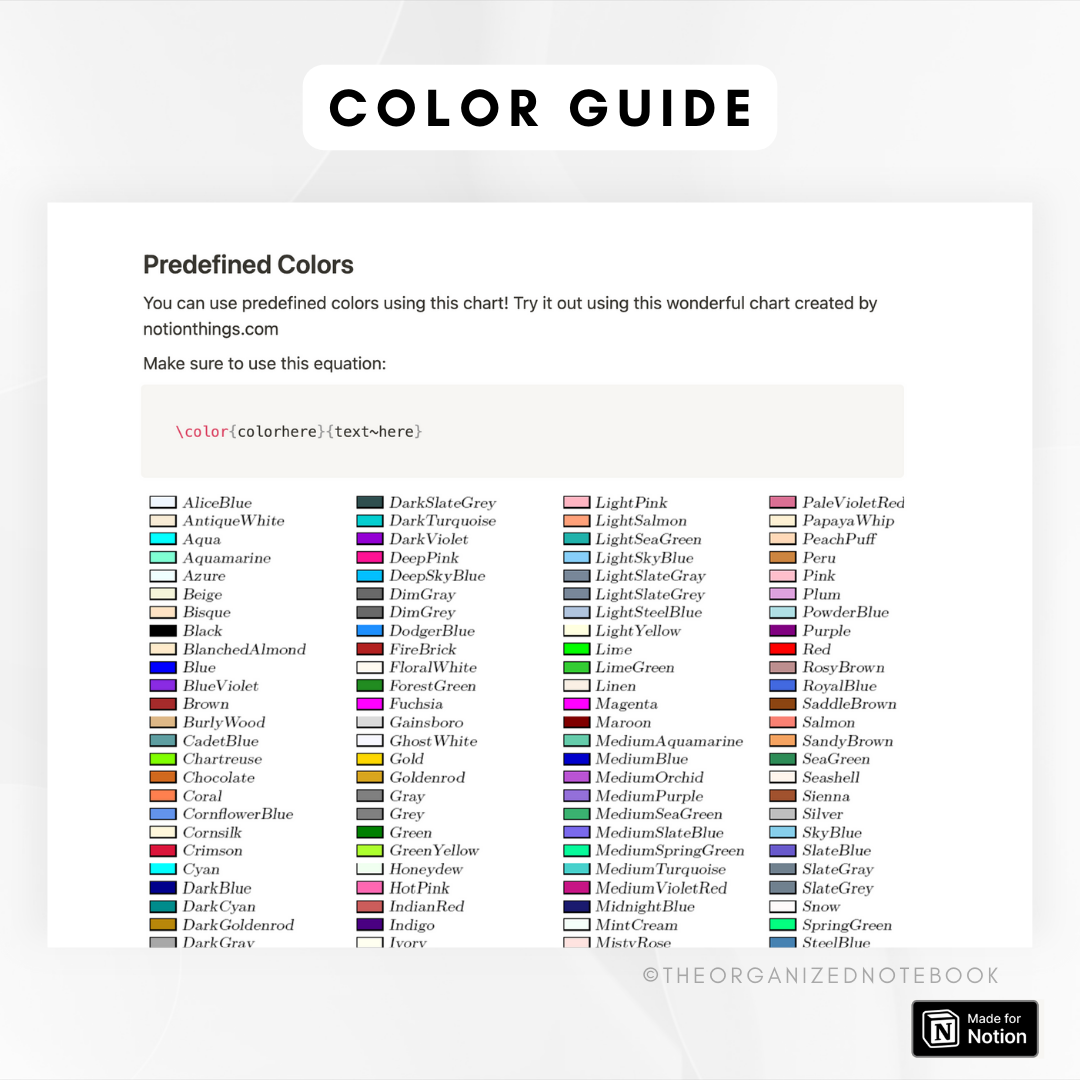 Notion Text & Font Cheat Sheet: KaTex & Equation Guide – The Organized ...